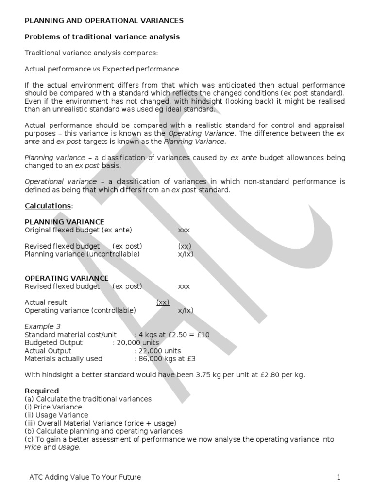 Planning and Operational Variances Problems of Traditional Variance ...