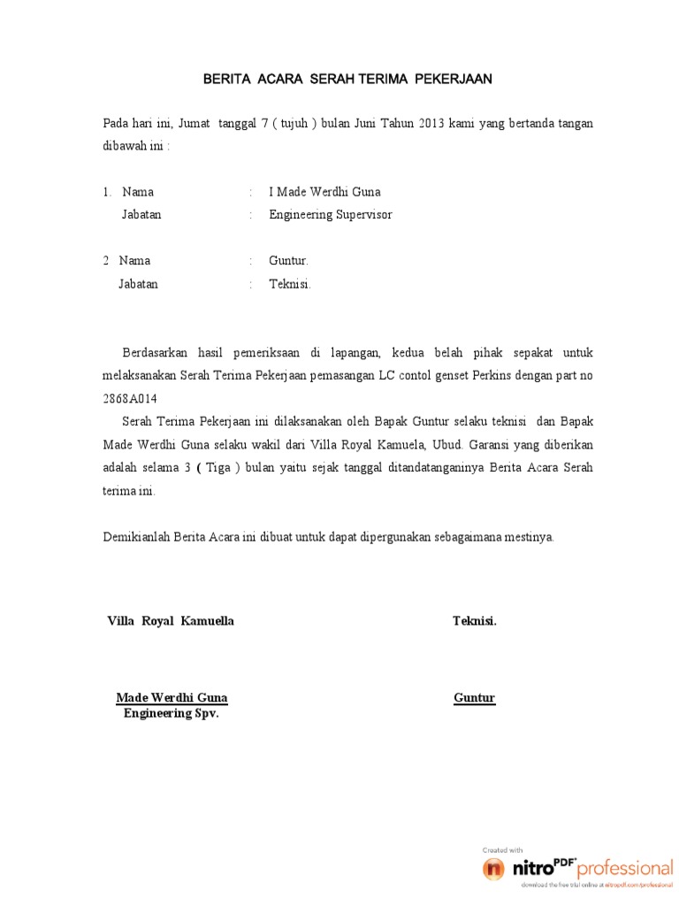 Berita acara pekerjaan pemasangan LC Genset.pdf Berita acara pekerjaan pemasangan LC Genset.pdf