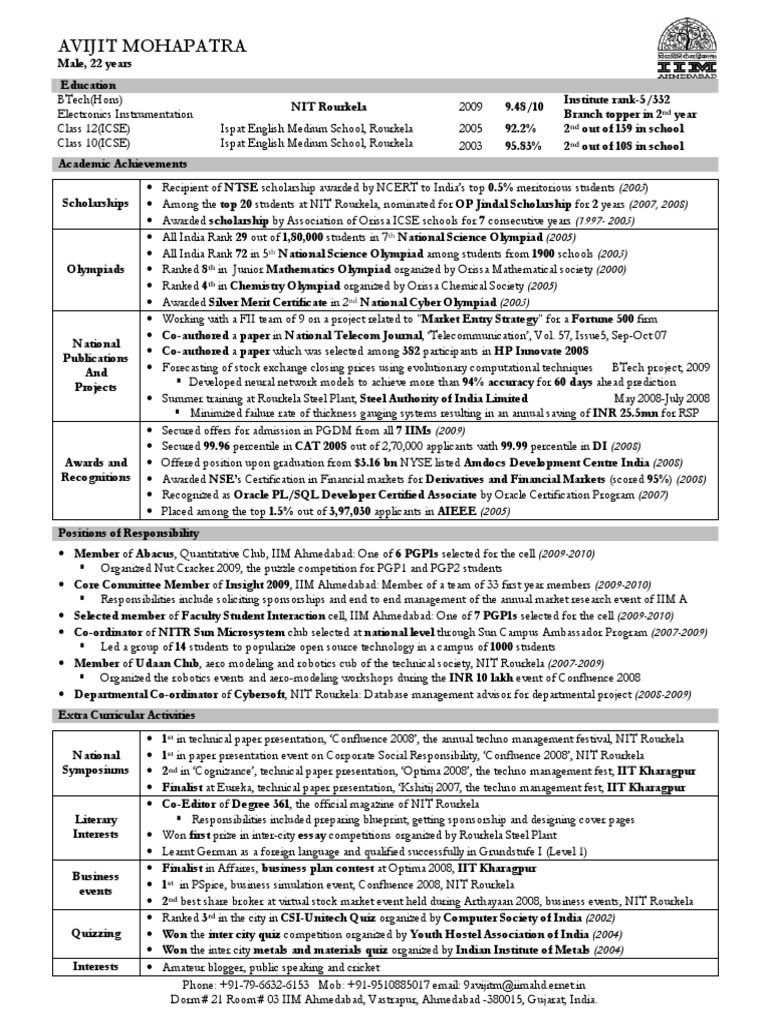 Iim Call Getter Resume | Manufacturing And Engineering | Business