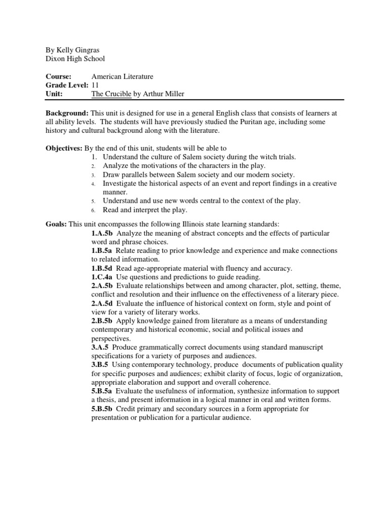 Crucible Unit Plan | PDF | Word | Sentence (Linguistics)