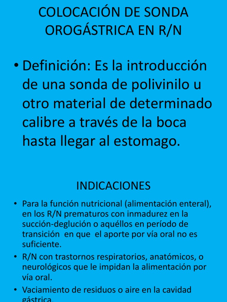 Colocación De Sonda Orogástrica En Neonatos Pdf Especialidades