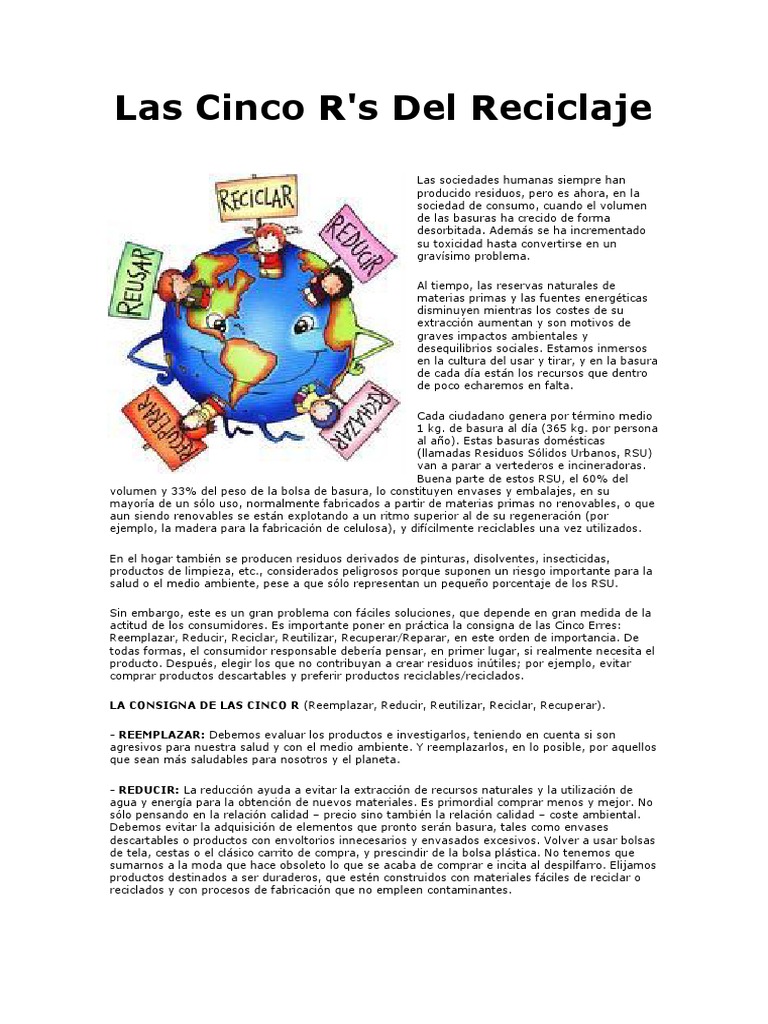 Las Cinco R's Del Reciclaje | PDF | Reciclaje | Residuos