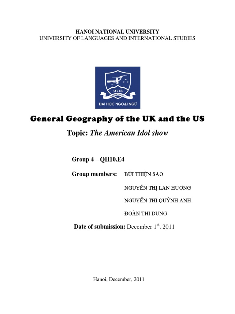 Group 4 - QH10E4 - GenGeo - American Idol - Outline - Handin | PDF | Television Series ...
