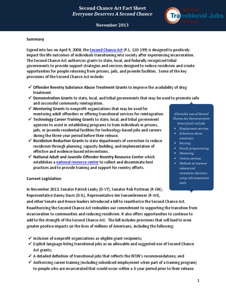 Second Chance Act Overview and Impact | PDF | Recidivism | Prison
