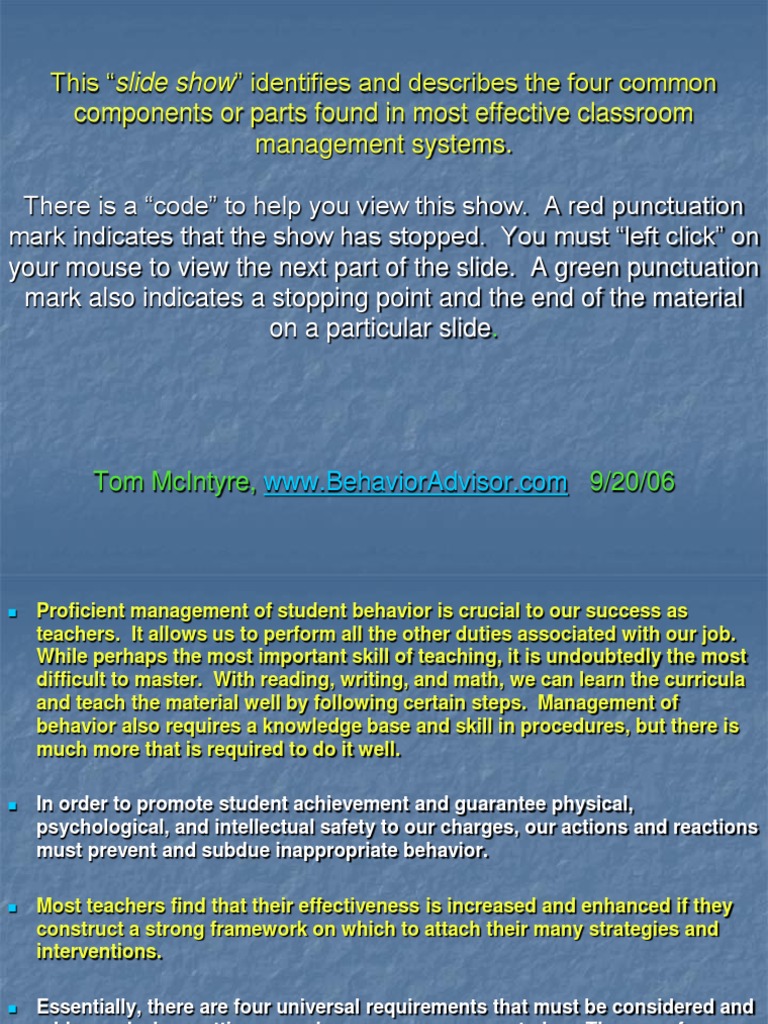 Classroom Management: The Big Four Components | PDF | Nonverbal ...