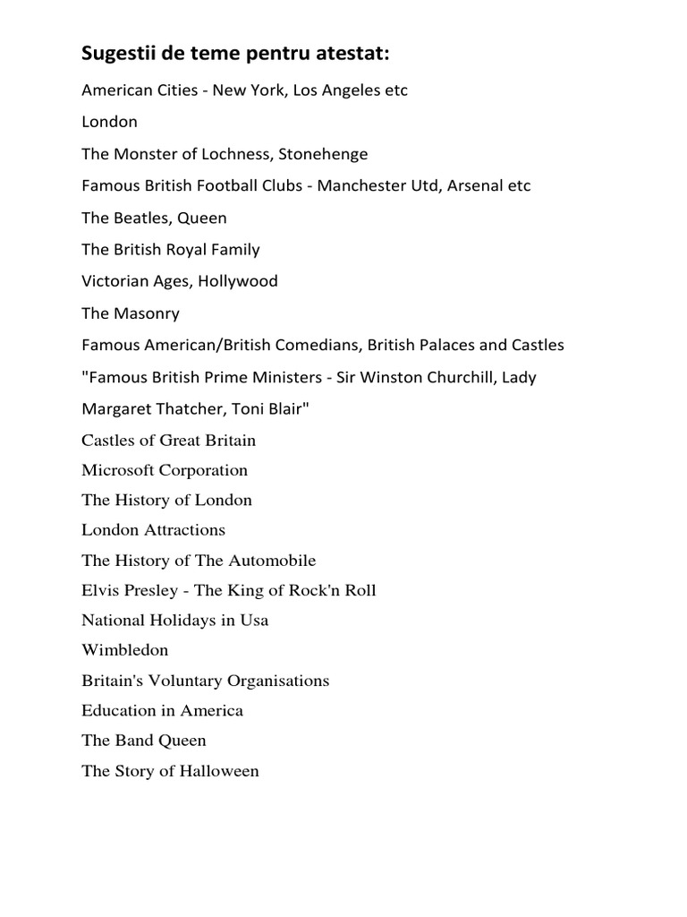 Teme pentru atestat limba engleză 12 | PDF | Travel