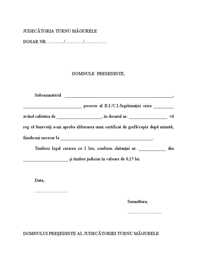 Cerere Certificat Grefa Sau Minuta | PDF