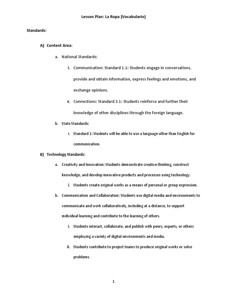 Lesson Plan - Ropa | PDF | Lesson Plan | Collaboration