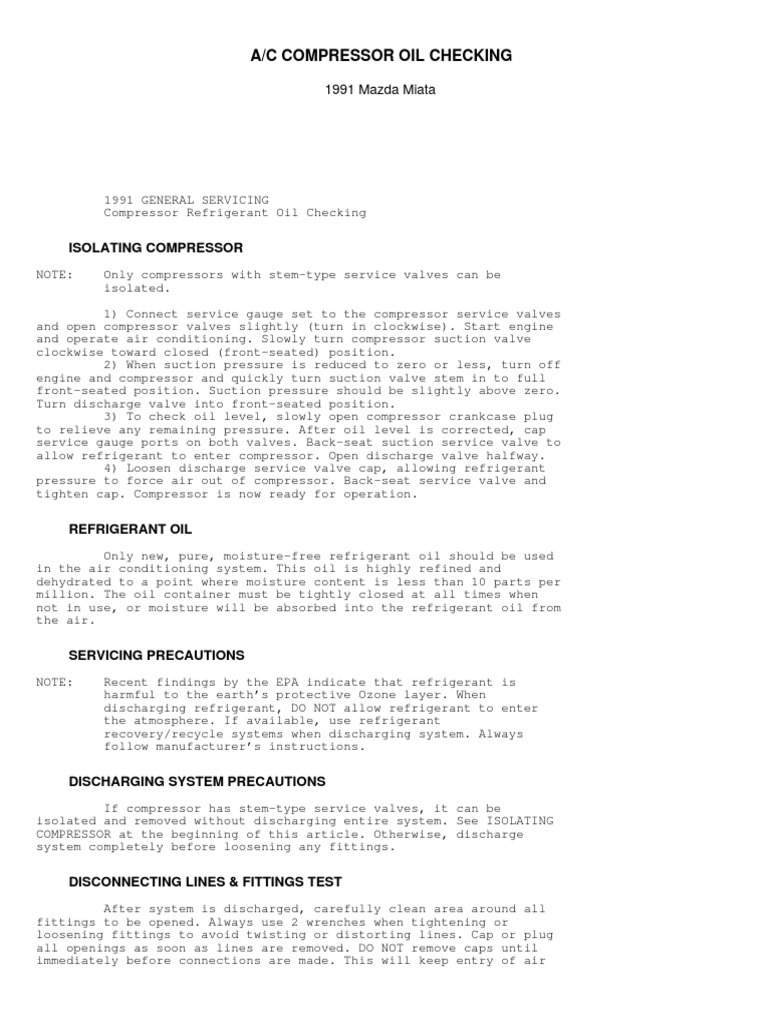 Ac Compressor Oil Checking | PDF | Air Conditioning | Leak