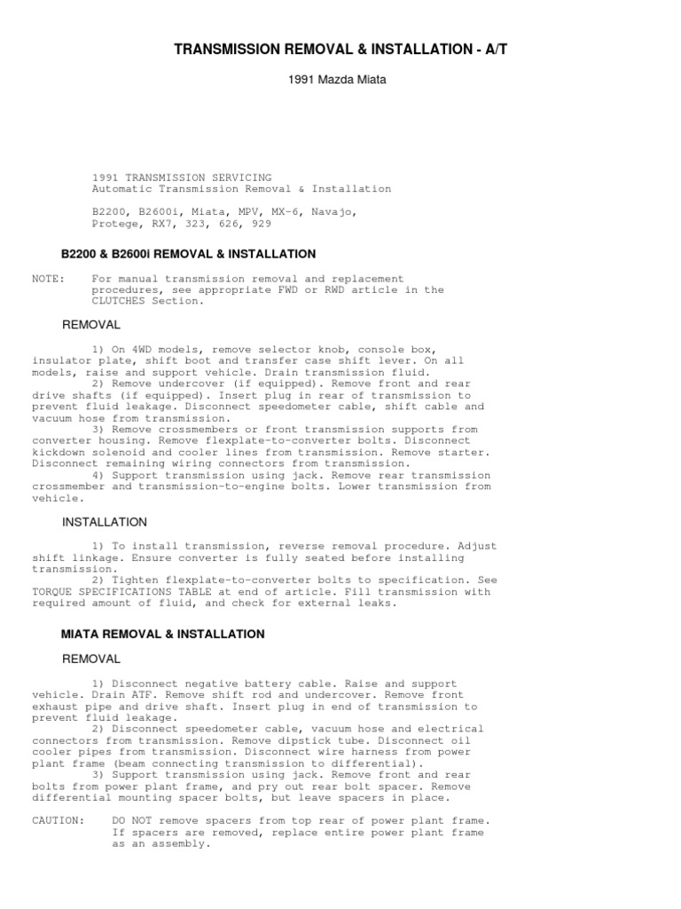 Transmission Removal And Installation At Pdf Transmission