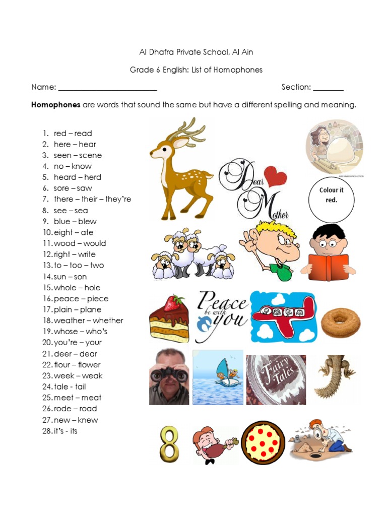 Grade 6 Homophones List | PDF