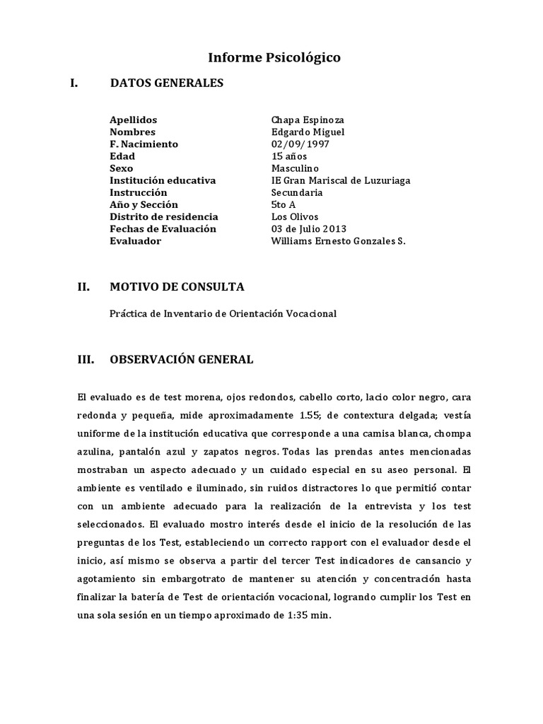 153002499 Informe Psicologico Orientacion Vocacional