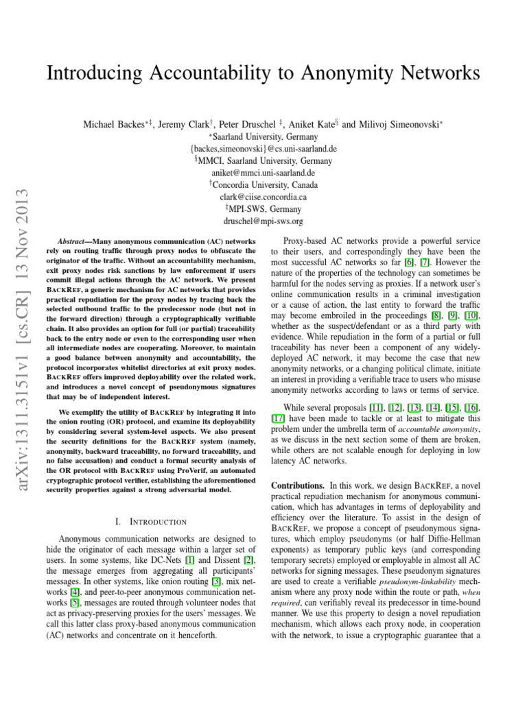 Introducing Accountability To Anonymity Networks | PDF | Tor (Anonymity Network) | Computer Network