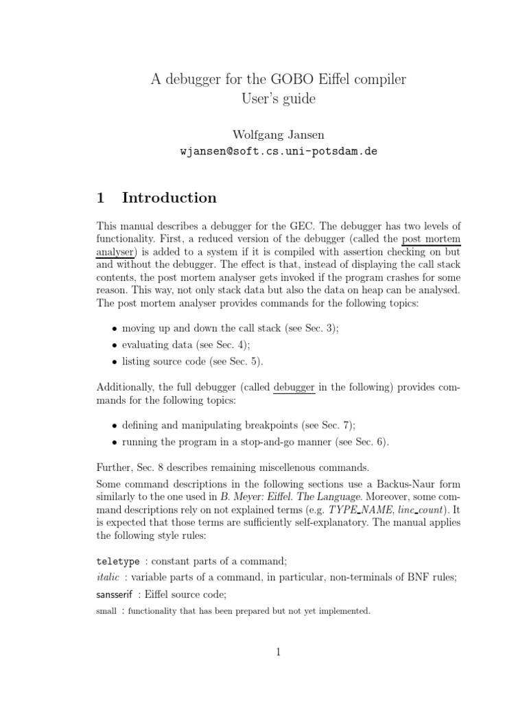 A Debugger For The GOBO Eiffel Compiler User's Guide: Wolfgang Jansen Wjansen@soft - Cs.uni ...