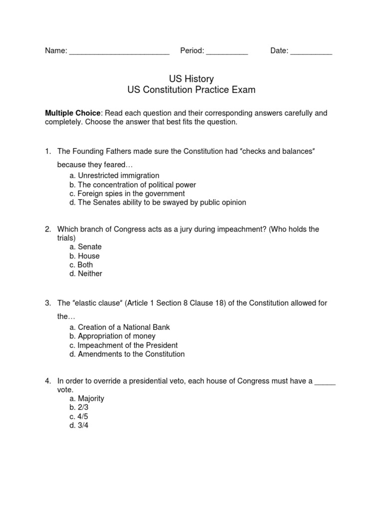 US Constitution Exam Prep | PDF | United States Constitution ...
