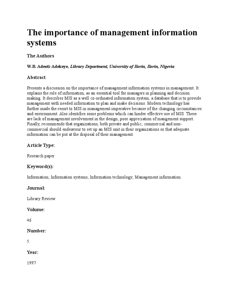 The Importance of Management Information Systems | PDF | Information ...