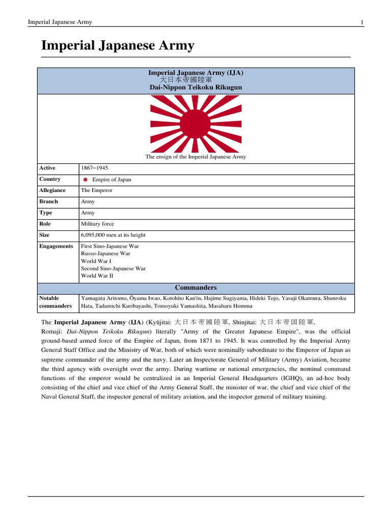 Overview of the Imperial Japanese Army | PDF | Empire Of Japan | Warfare