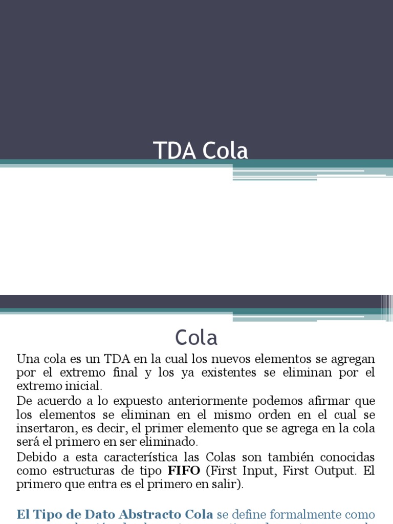 TDA Cola | PDF | Cola (tipo de datos abstractos) | Estructura de datos ...