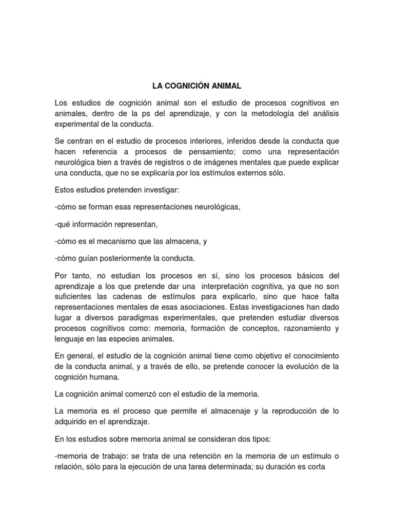 La Cognición Animal | PDF | Memoria | Percepción