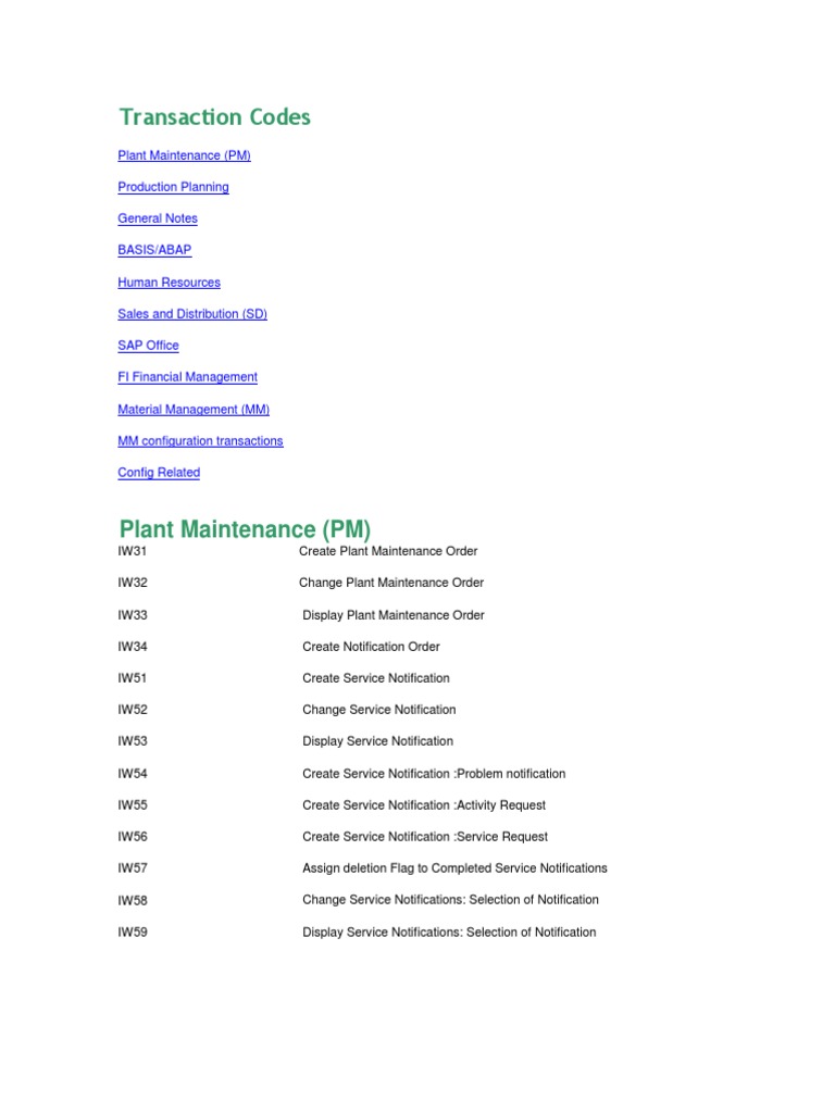 SAP Transaction Codes Overview | PDF