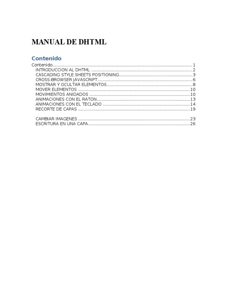 Manual de DHTML | PDF | HTML dinámico | HTML Manual de DHTML | PDF | HTML dinámico | HTML