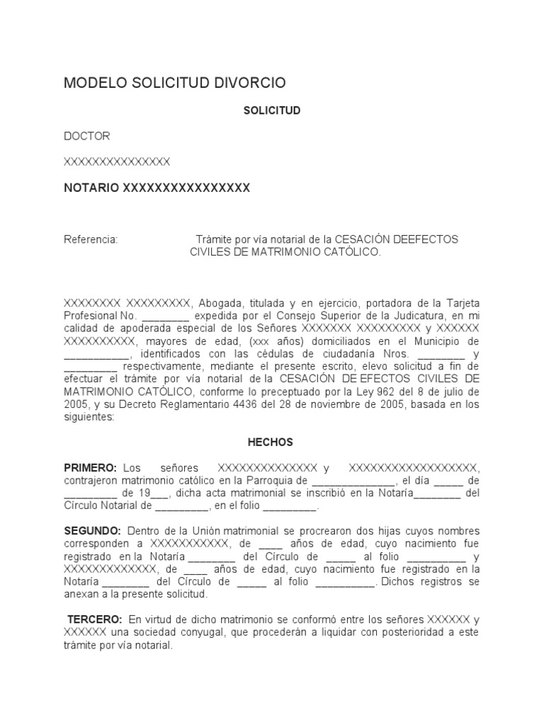 Modelo Solicitud Divorcio | PDF | Instituciones sociales | Ciencias ...