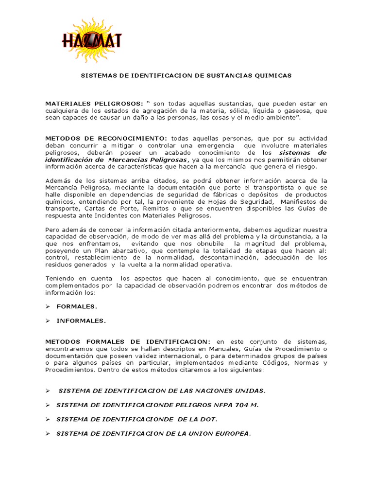 Identificación Sustancias Químicas | PDF | Mercancías peligrosas | Combustibles