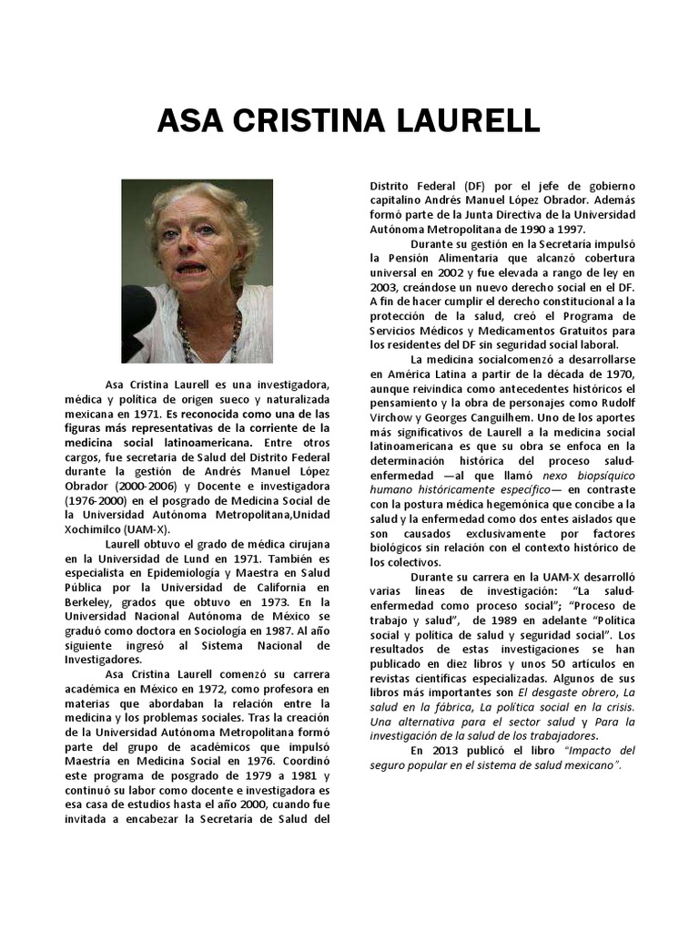 Hoja de Vida ASA CRISTINA LAURELL 05 PDF | PDF | Medicina | Cuidado de salud del gobierno