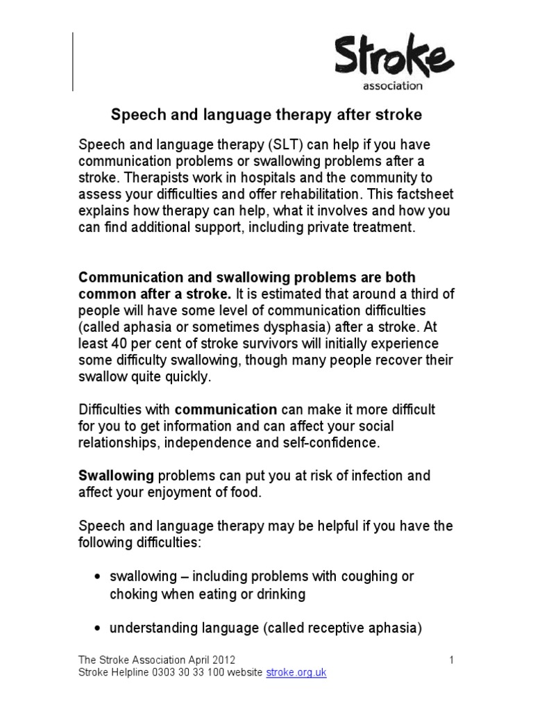 F14 Speech and Language Therapy After Stroke - 0 | PDF | Aphasia | Stroke