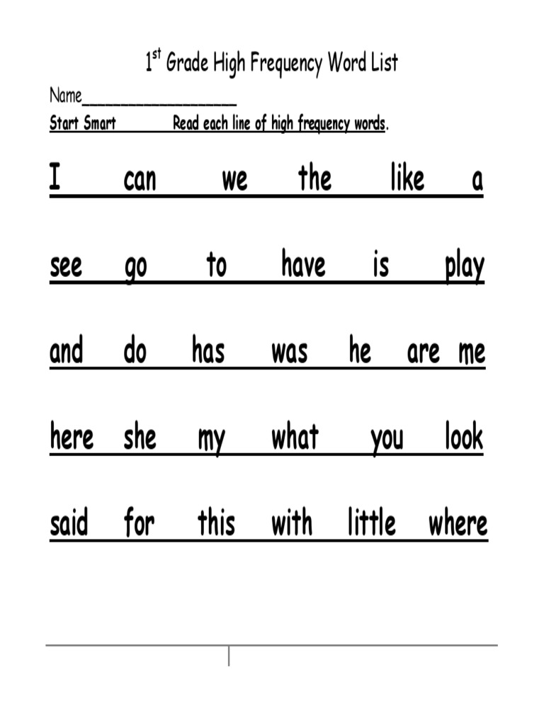 1st Grade High Frequency Word Lists | PDF