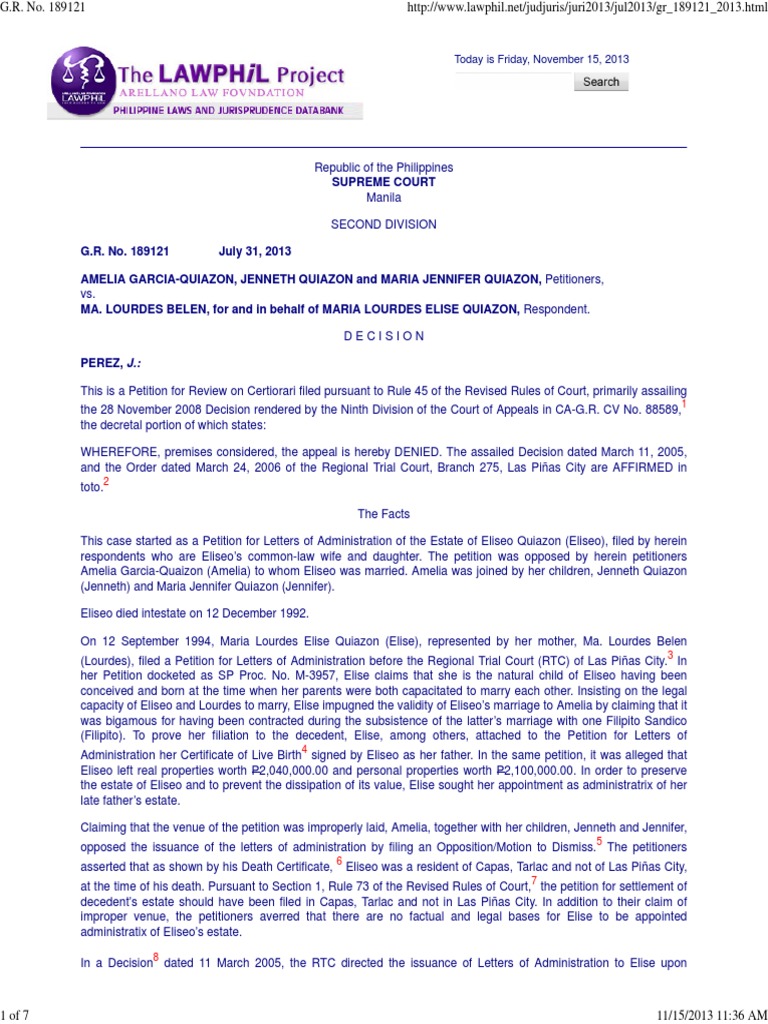 Quiason v. Belen | PDF | Domicile (Law) | Marriage