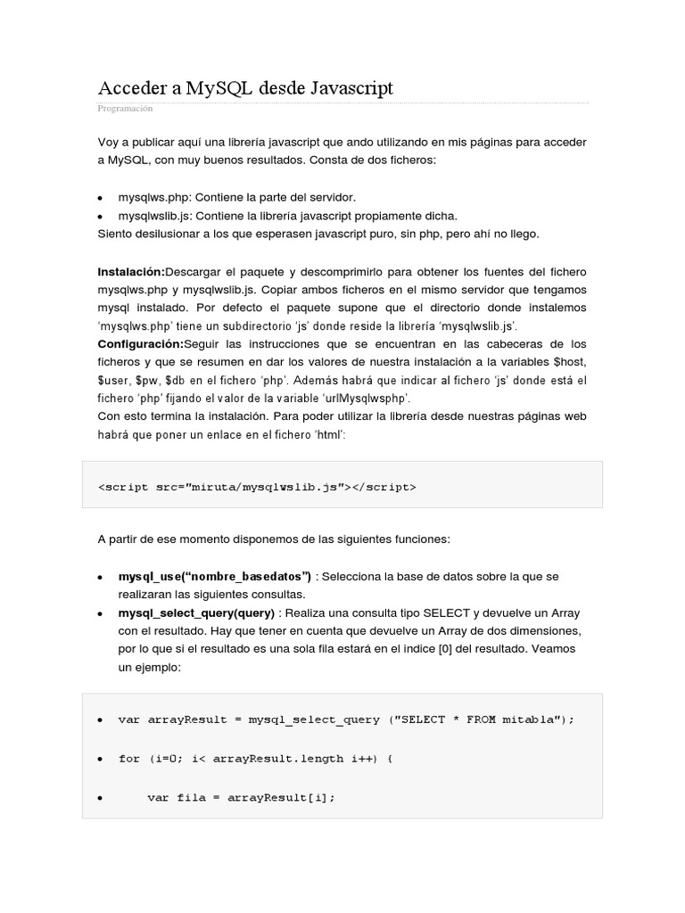 Acceder A MySQL Desde Javascript | PDF | Script Java | Estructura de datos de matriz
