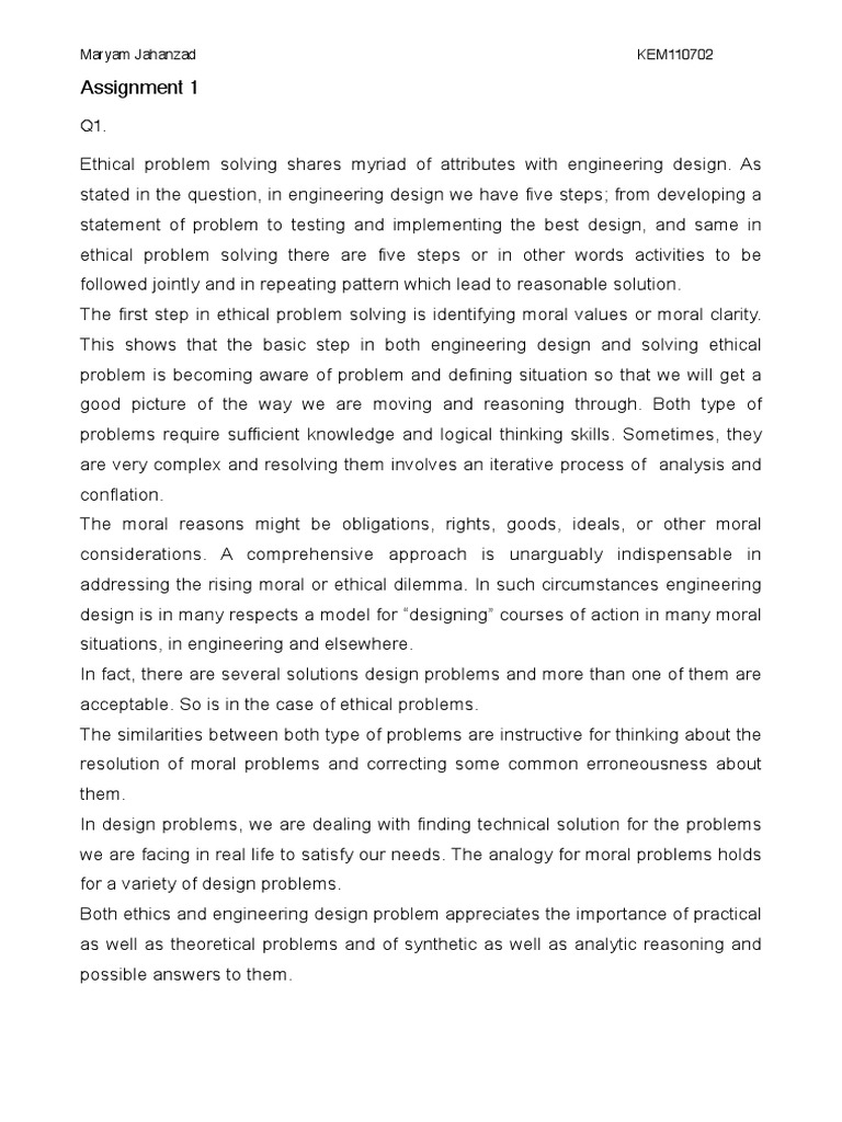Engineering Ethics Assignment 1 | PDF | Engineering Design Process ...