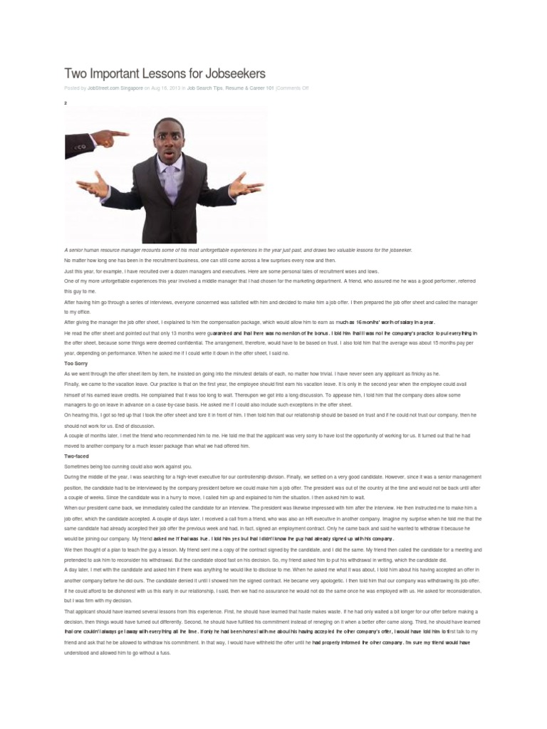 Two Important Lessons For Jobseekers | PDF | Labour | Business