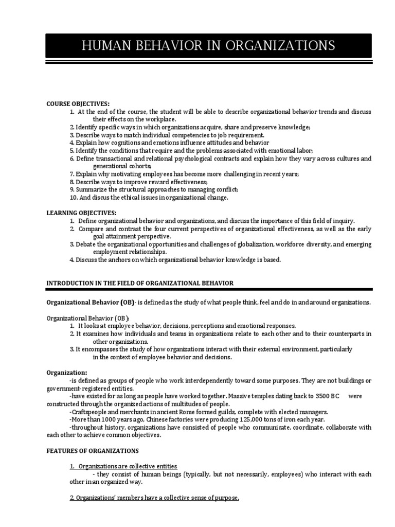 Human Behavior in Organizations | PDF | Organizational Behavior ...