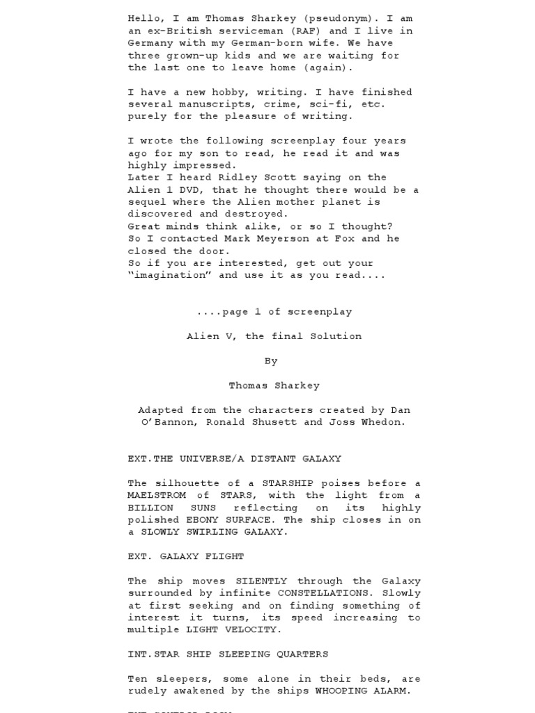 Alien Screenplay | PDF | Knife | Stars