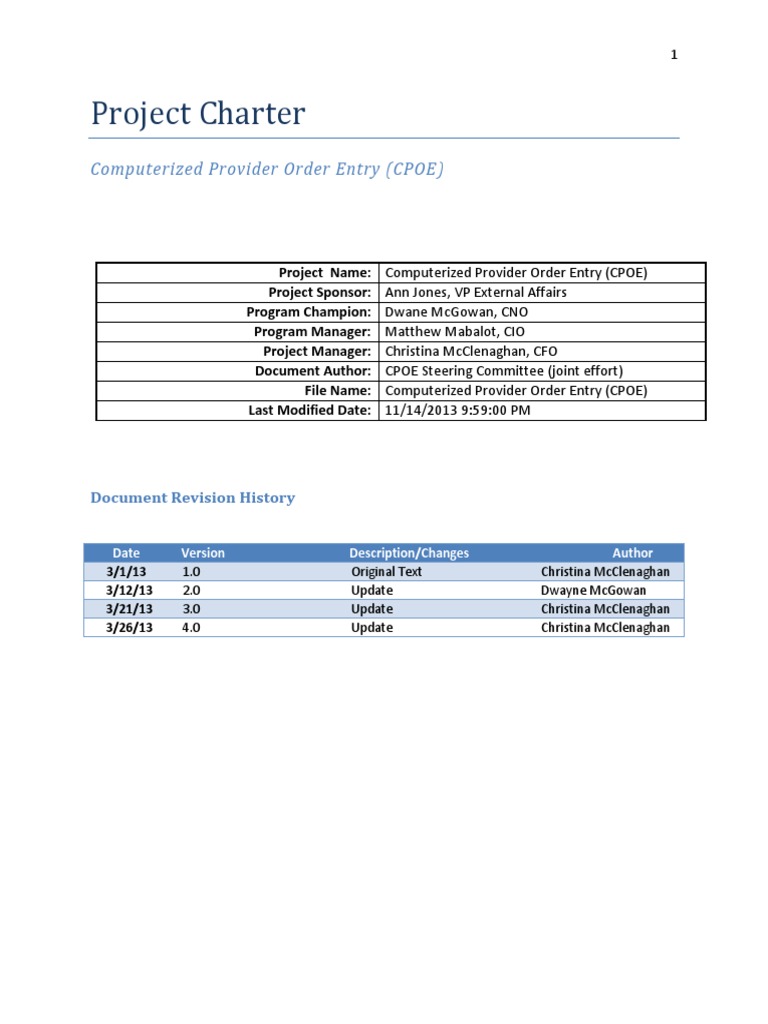 Project Charter Final Version | PDF | Electronic Health Record ...
