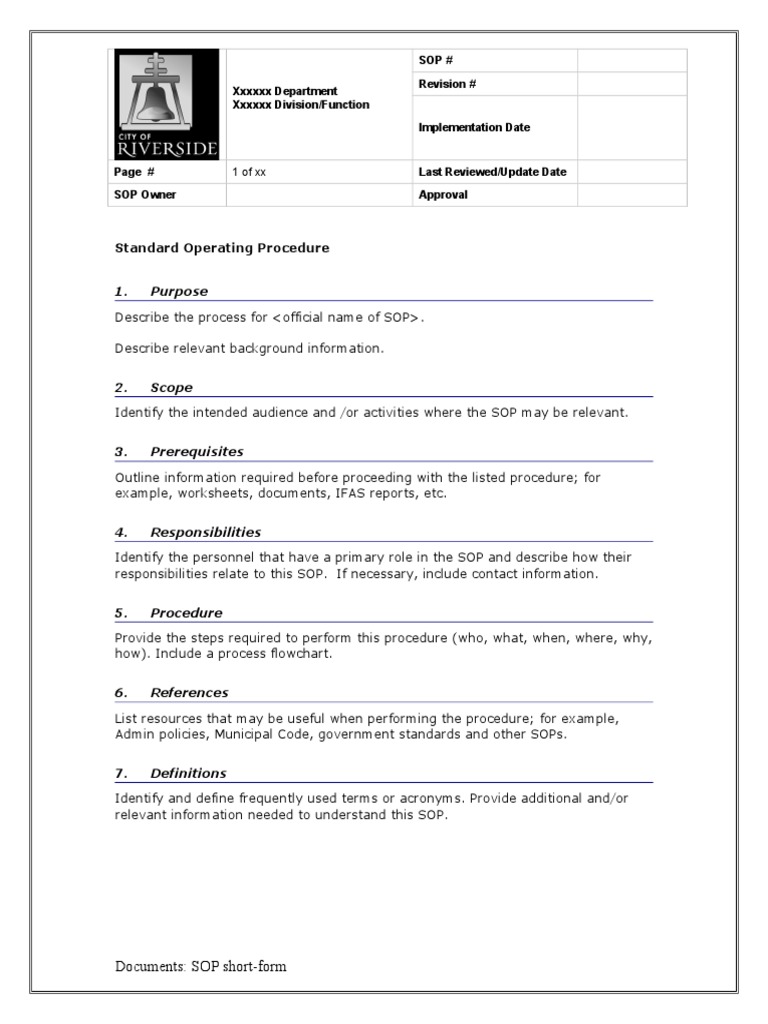 Standard Operating Procedure Template - Single Page | PDF