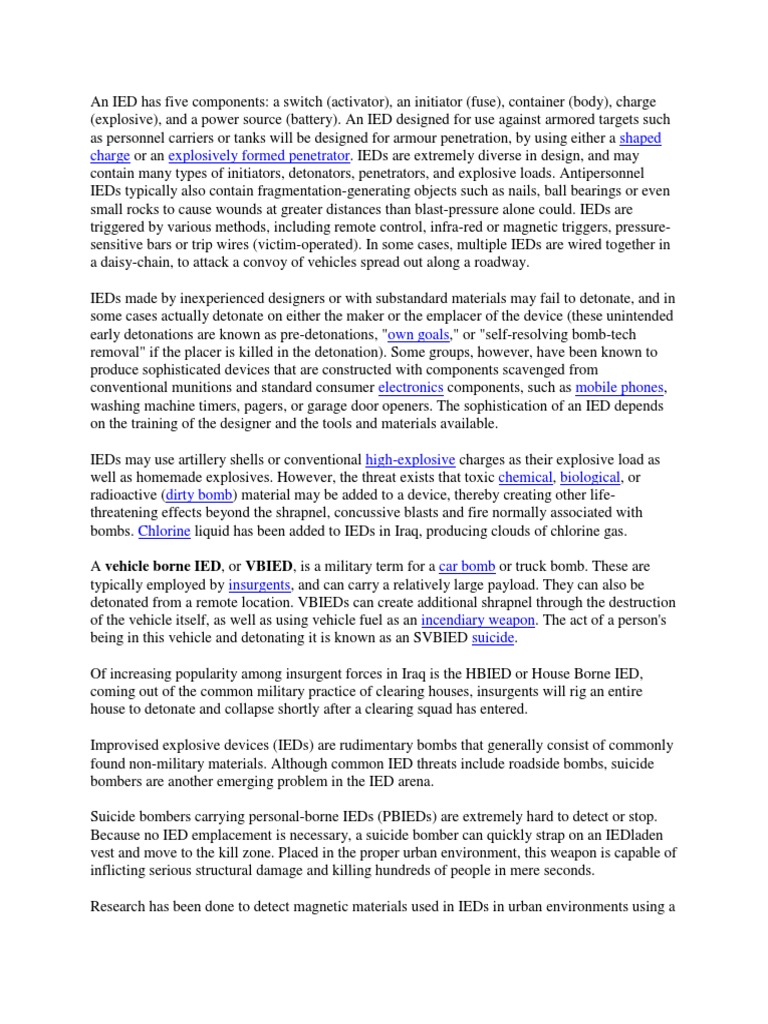 An IED Has Five Components | PDF | Improvised Explosive Device ...