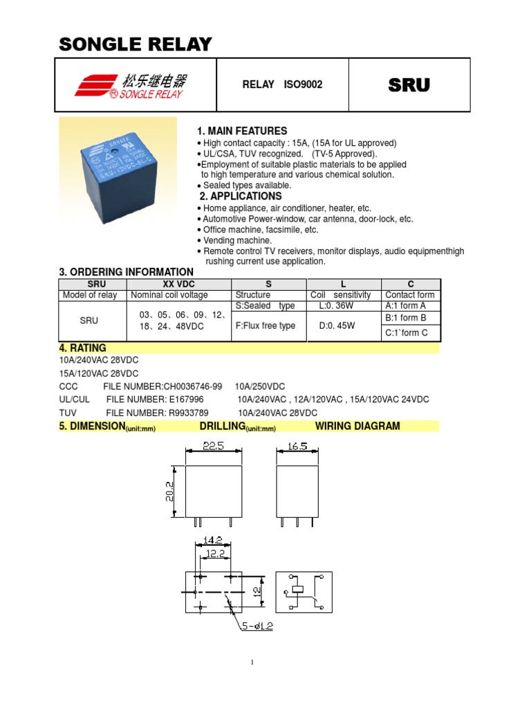 Rele Datasheet Songle Sru | PDF | Relay | Inductor