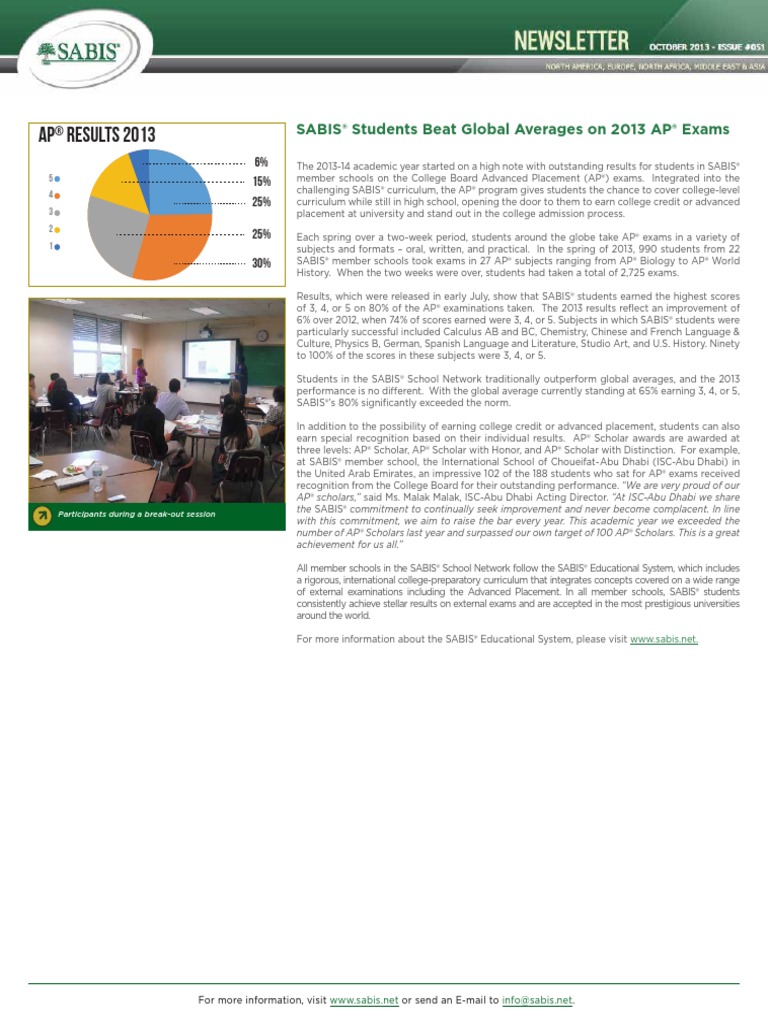 SABIS Network AP Results 2013 | PDF | Advanced Placement | Schools