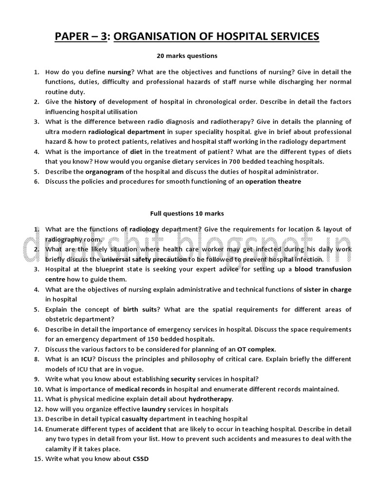 Hospital Administration Exam Questions 2022 | PDF | Intensive Care ...
