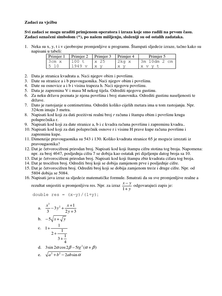 Java - Zadaci Za Vezbu | PDF