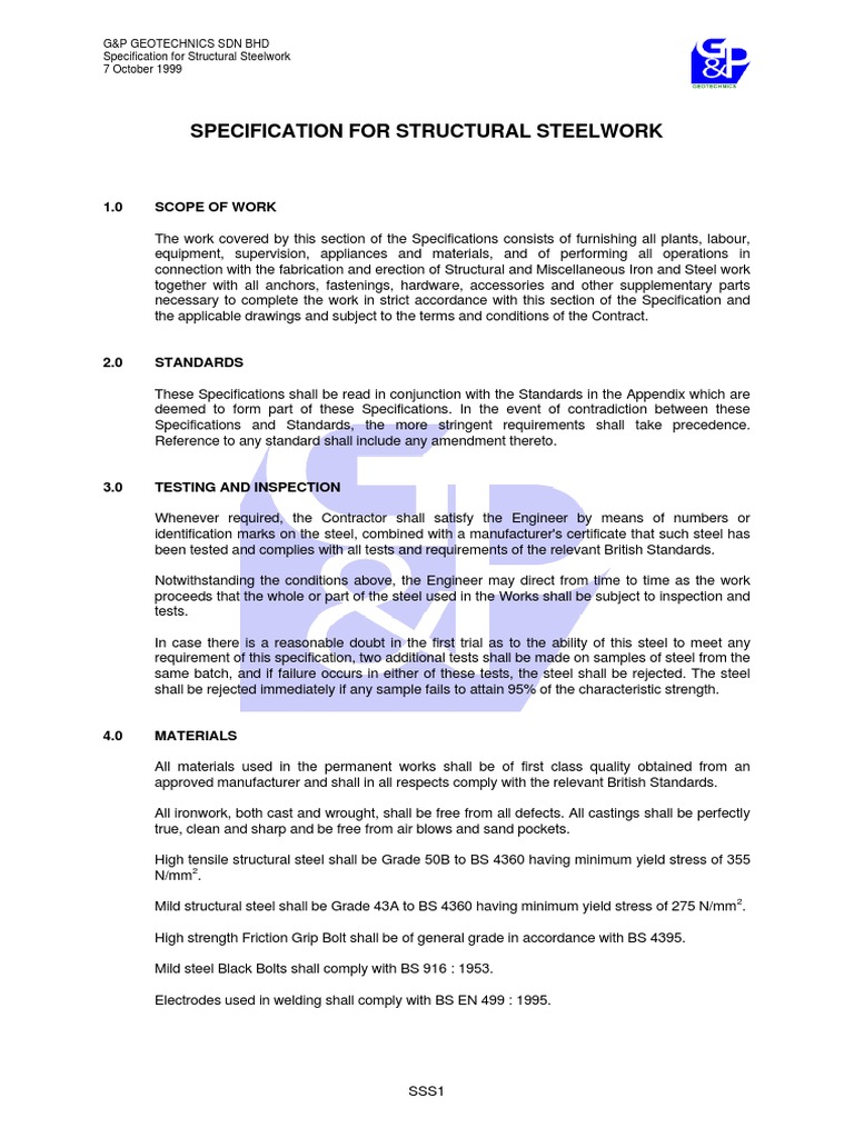 Specifications Structural Steelwork | Download Free PDF | Structural ...