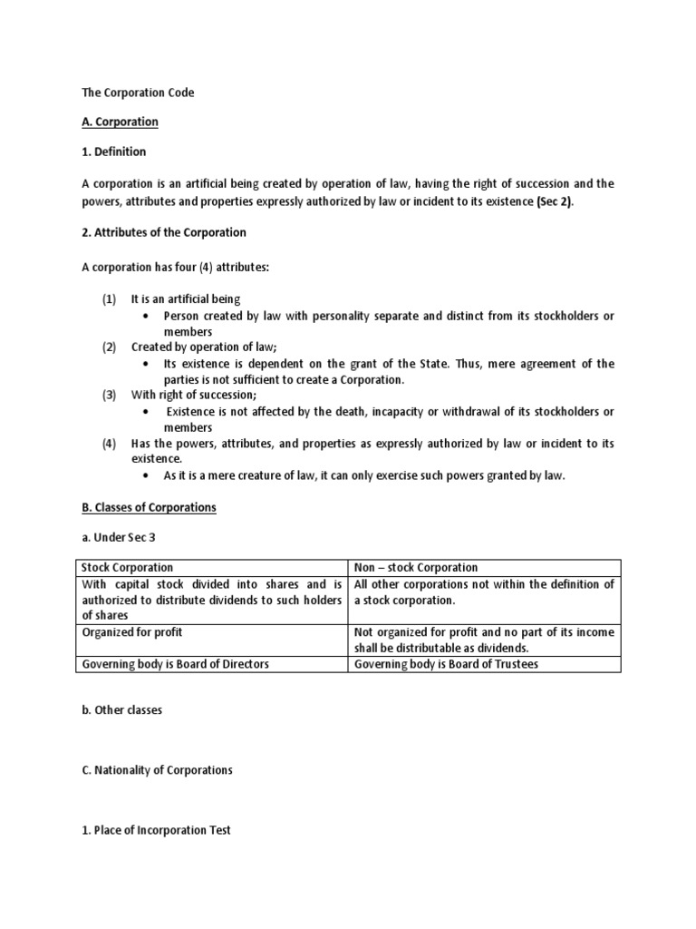 Corporation Code Overview | PDF | Corporations | Consolidation (Business)