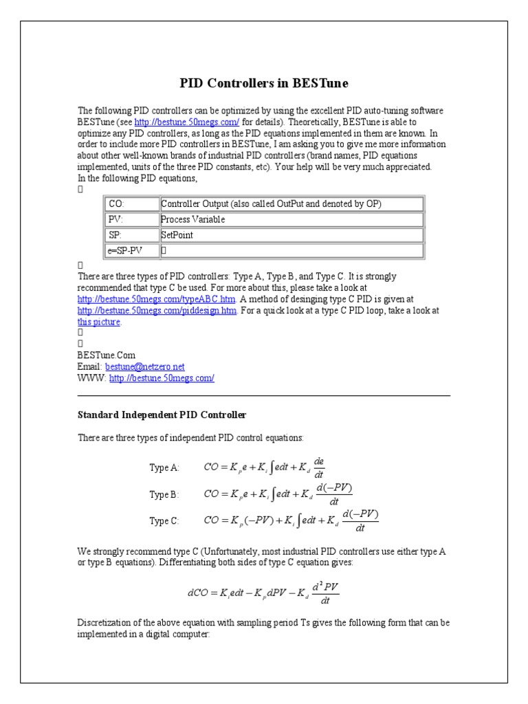 Pid Controllers in Bestune: Standard Independent Pid Controller | Download Free PDF | Systems ...