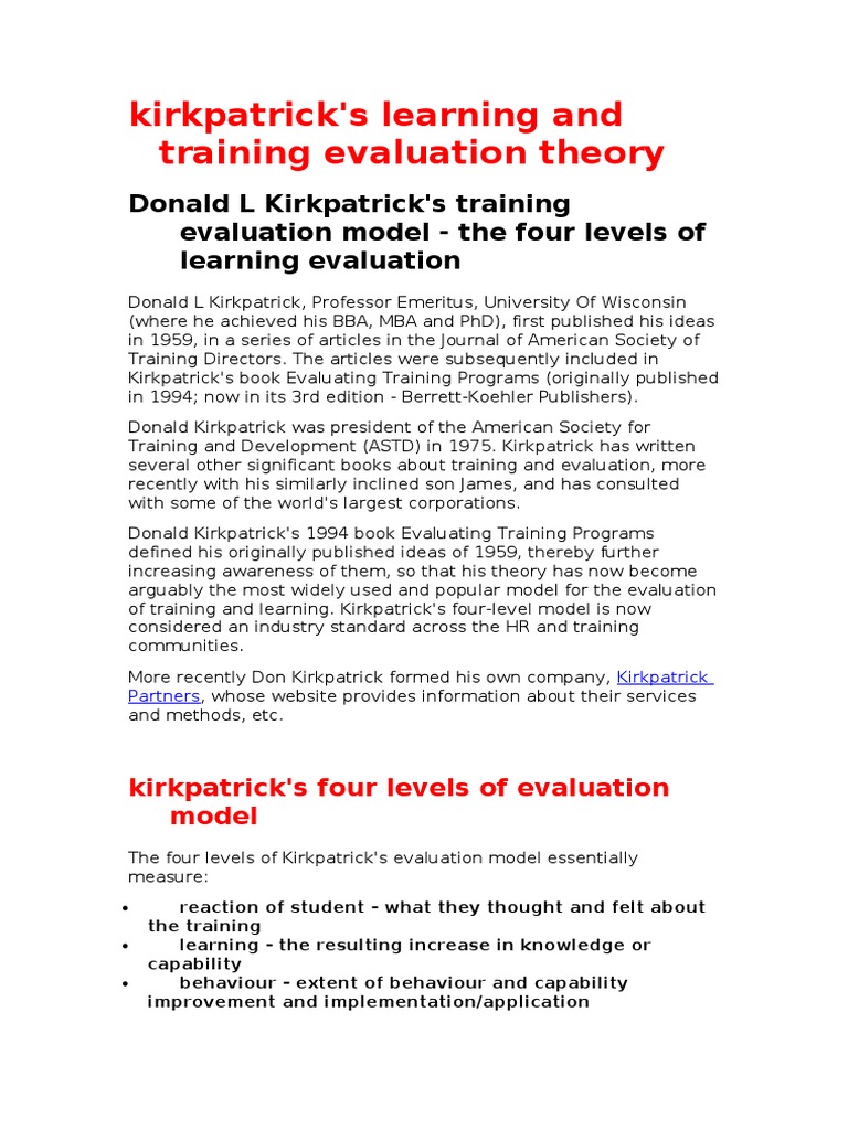 3 Kirkpatrick Evaluation Model Paper | PDF