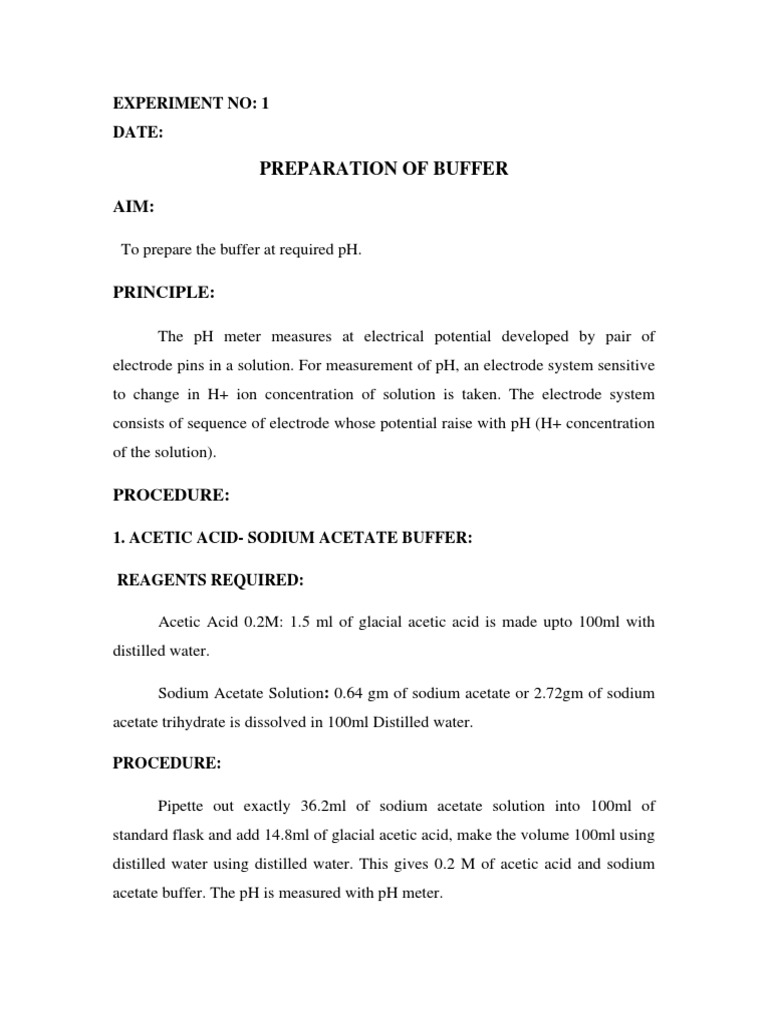 Preparation of Buffer: Experiment No: 1 Date | PDF | Ph | Buffer Solution