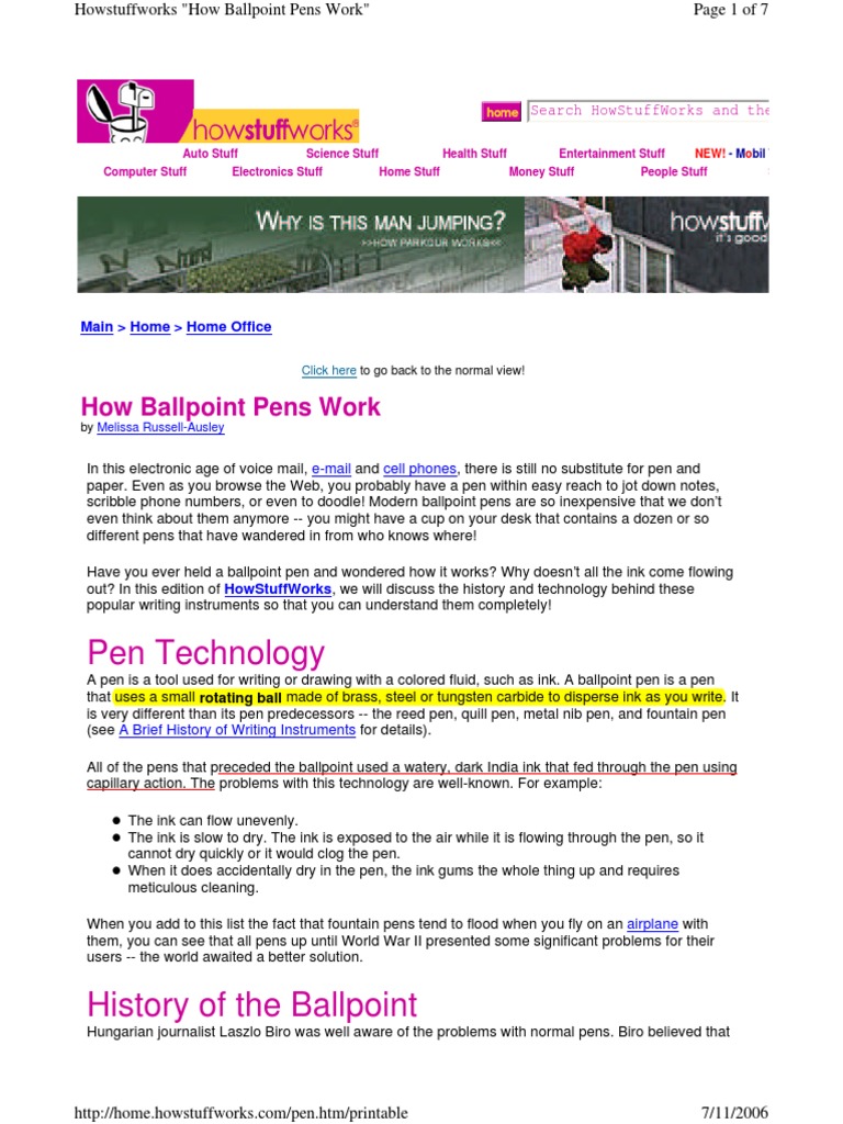 Ball Point Pen Working | Download Free PDF | Pen | Ink