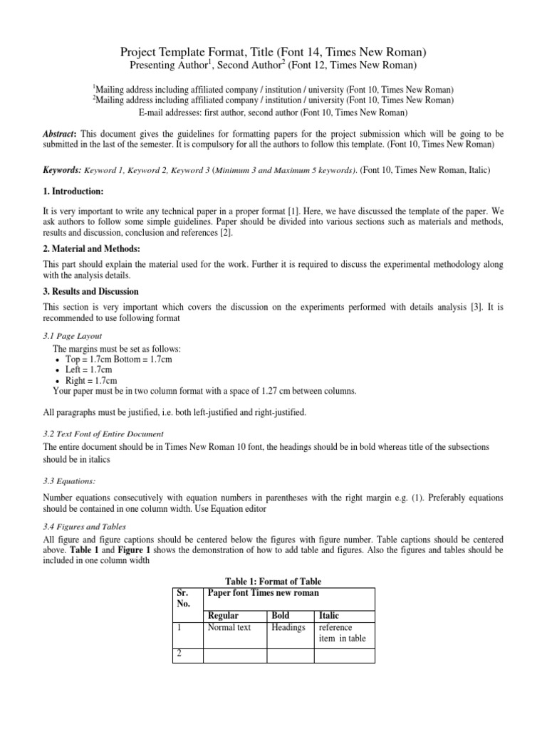 Guidelines for Formatting Project Papers: A Comprehensive Template for ...